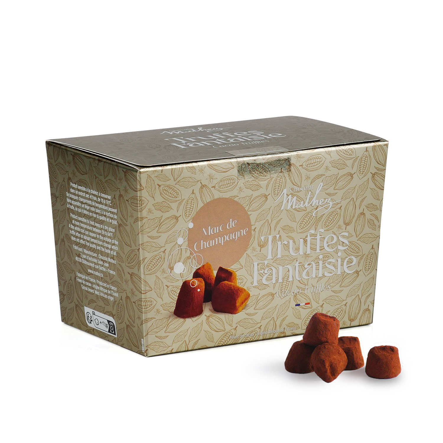 Fancy truffles with Marc de Champagne in a ballotin - Chocolat Mathez