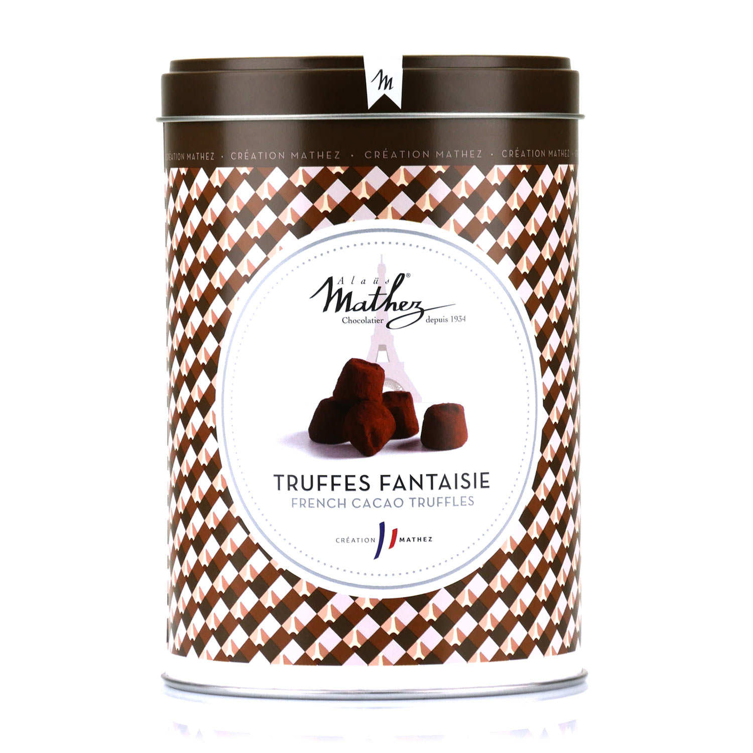 Truffes fantaisie éclats de fève de cacao en boite fer vintage ...