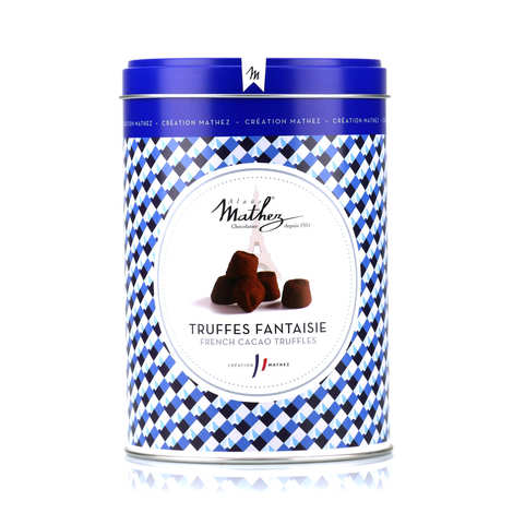 Fancy truffles with crispy crêpe chips in vintage tin - Chocolat Mathez
