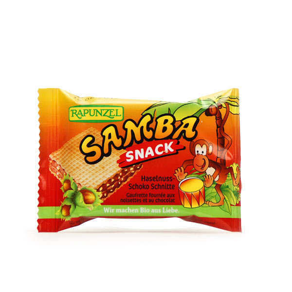 Organic Samba snack, spelled wafer filled with hazelnuts and chocolate ...