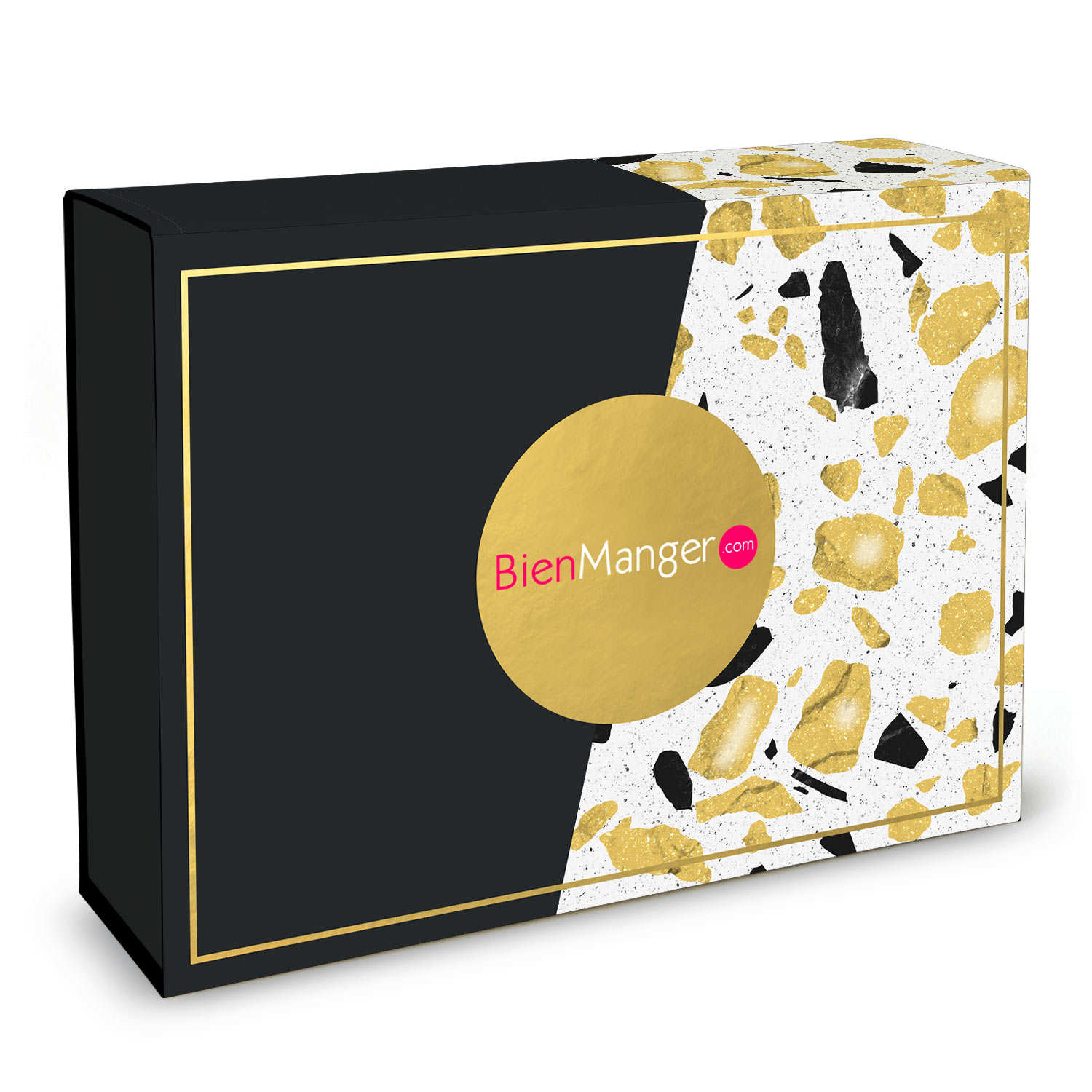 Trendy Rectangular Gift Box with Golden Terrazzo Pattern - BienManger.com