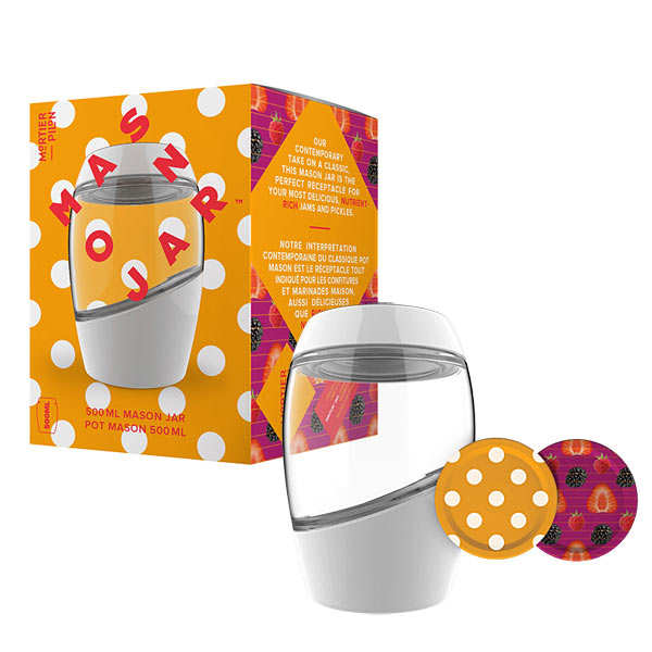 Pot Mason 0.5L design avec 2 couvercles décorés - Mortier Pilon