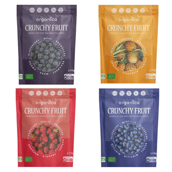 Discovery offer 4 organic Crunchy Fruit (pineapple, blackberry ...