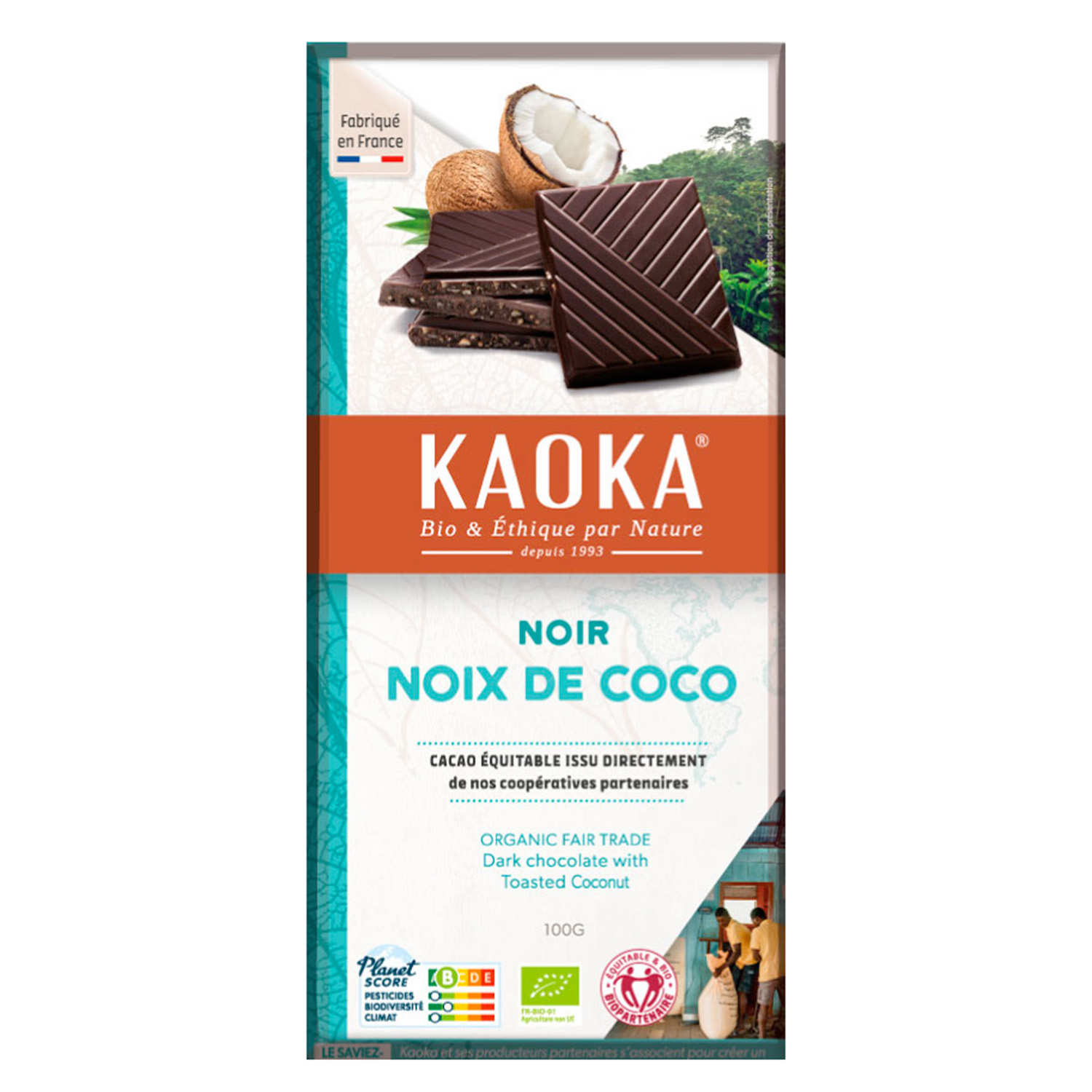 Tablette de chocolat noir 58% à la noix de coco bio - Kaoka
