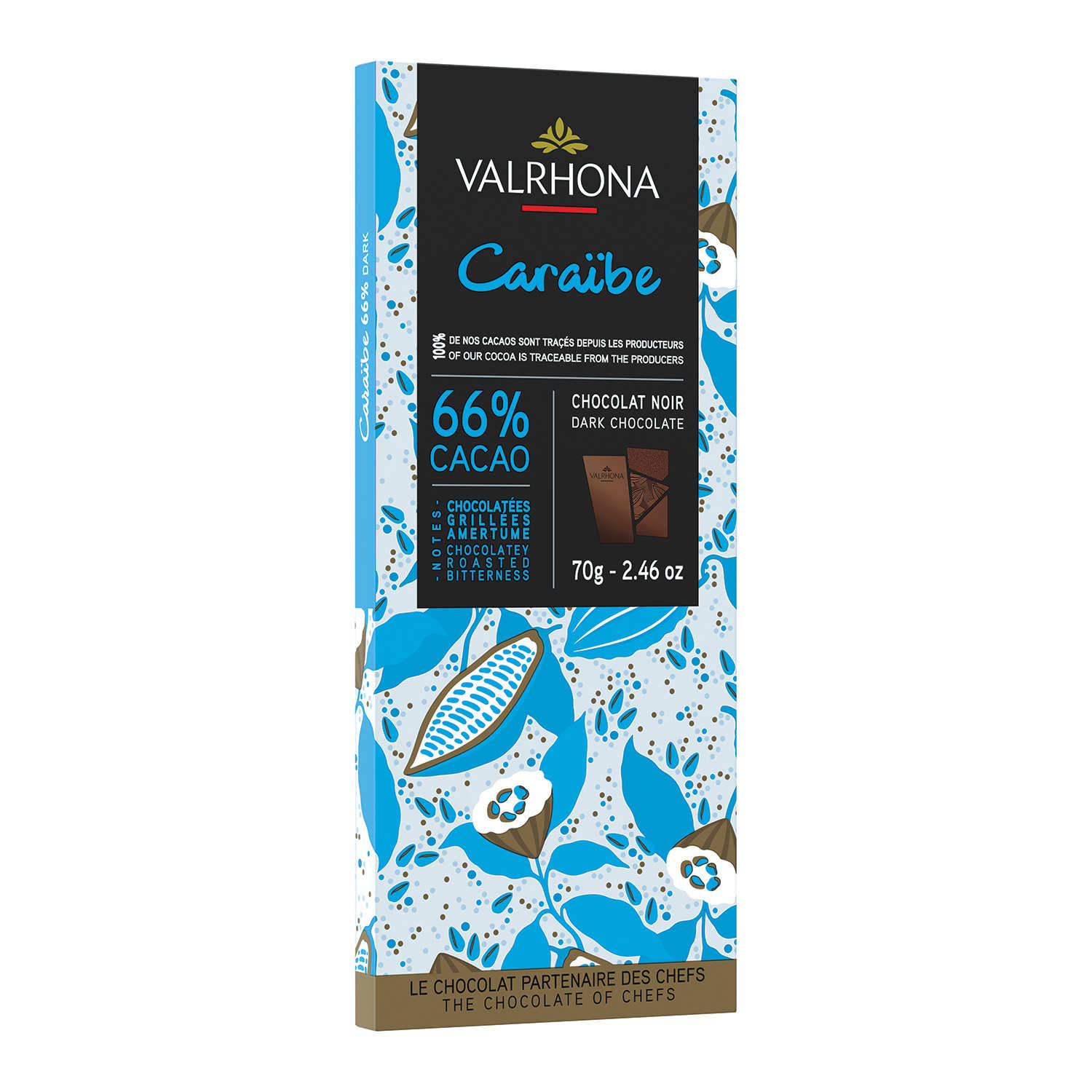 Bar of Dark Chocolate Caribbean 66% Valrhona - Valrhona