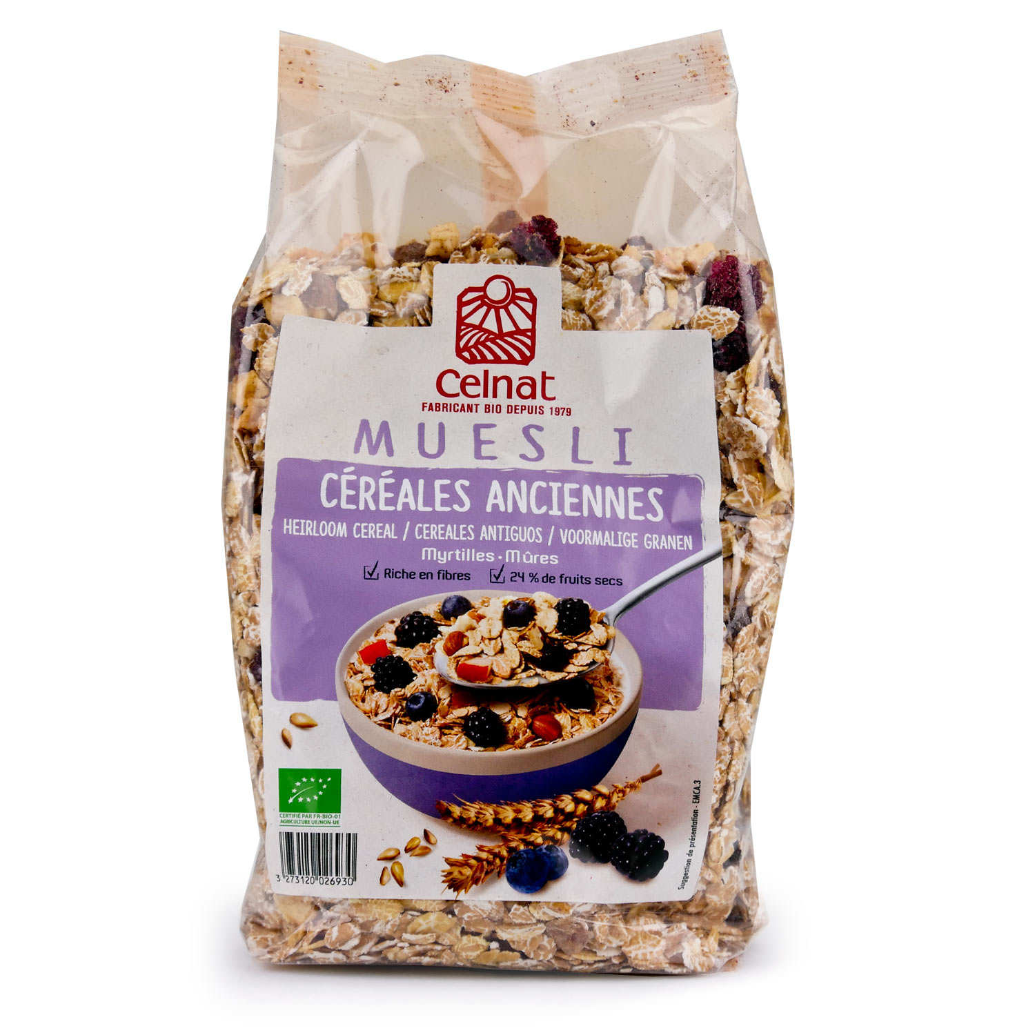 Muesli aux céréales anciennes myrtille et mûre bio - Celnat