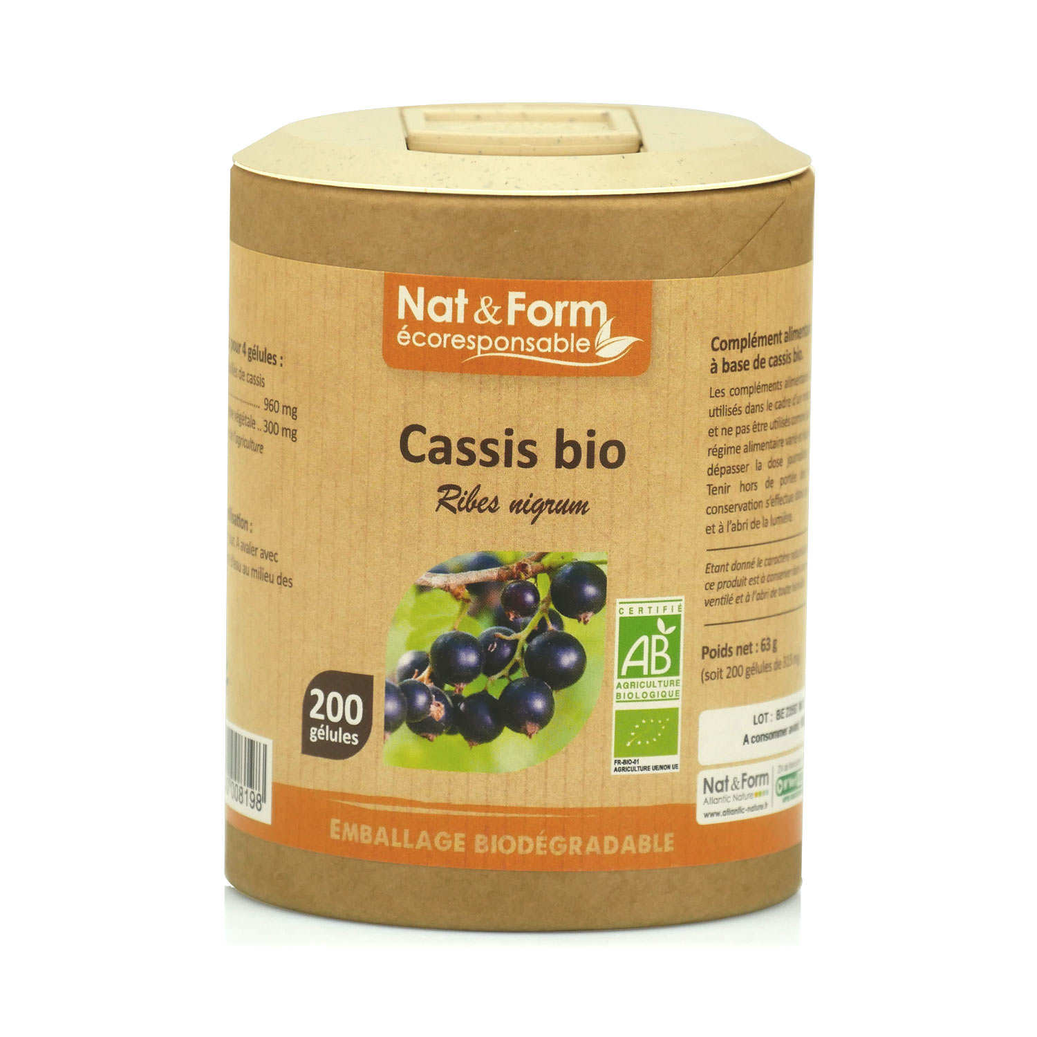 Cassis bio - 200 gélules de 315mg - Nat&Form