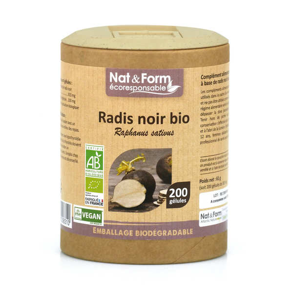 Organic Black Radish - 200 Capsules of 305mg - Nat&Form