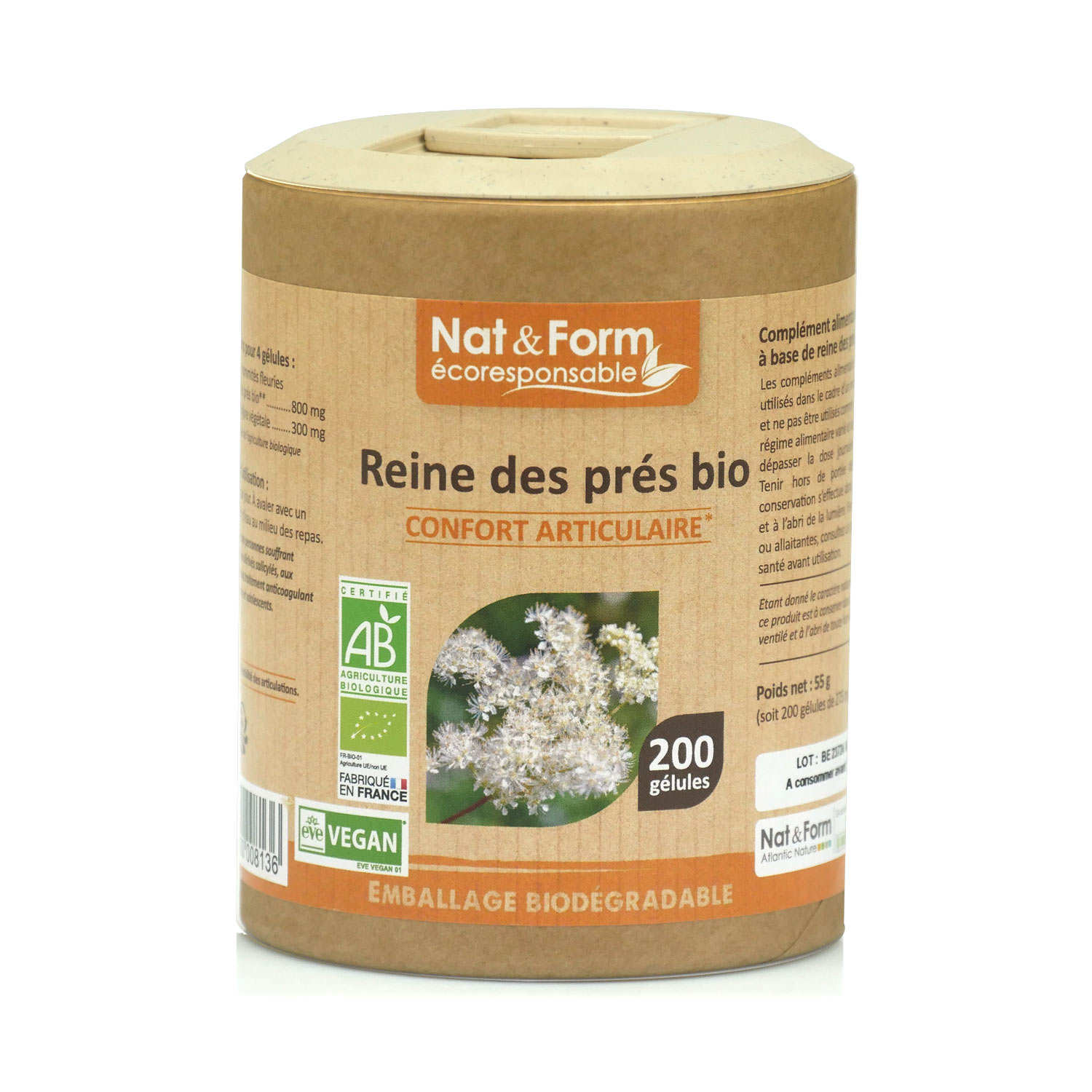 Organic Queen-of-the-Meadow - 200 Capsules of 275mg - Nat&Form