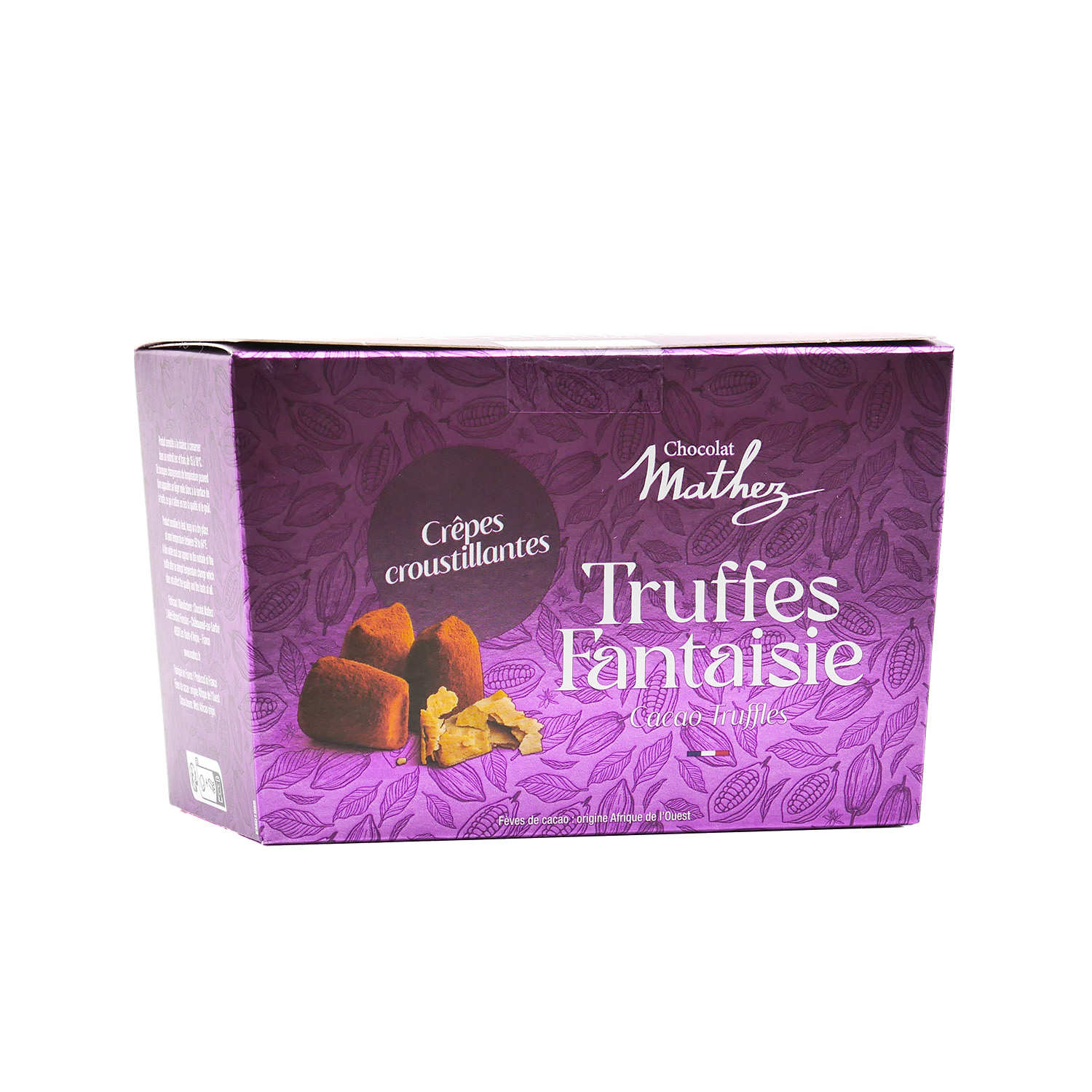 Fancy truffles with crispy pancake pieces in a ballotin - Chocolat Mathez