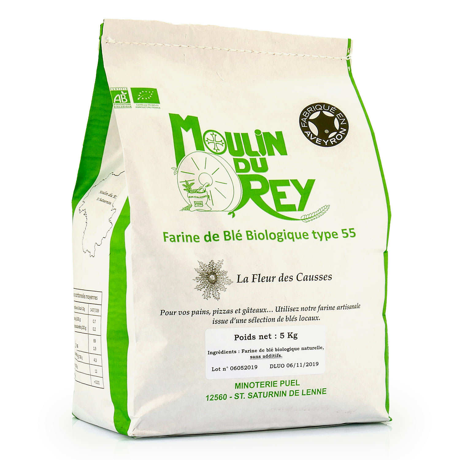 Organic T55 Wheat Flour "Fleur des Causses" - Moulin du Rey