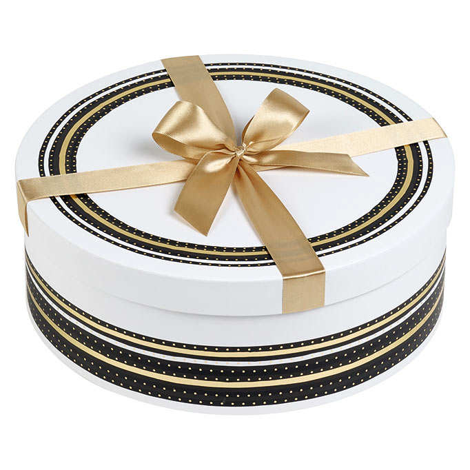 Round Hatbox - White, Black and Gold