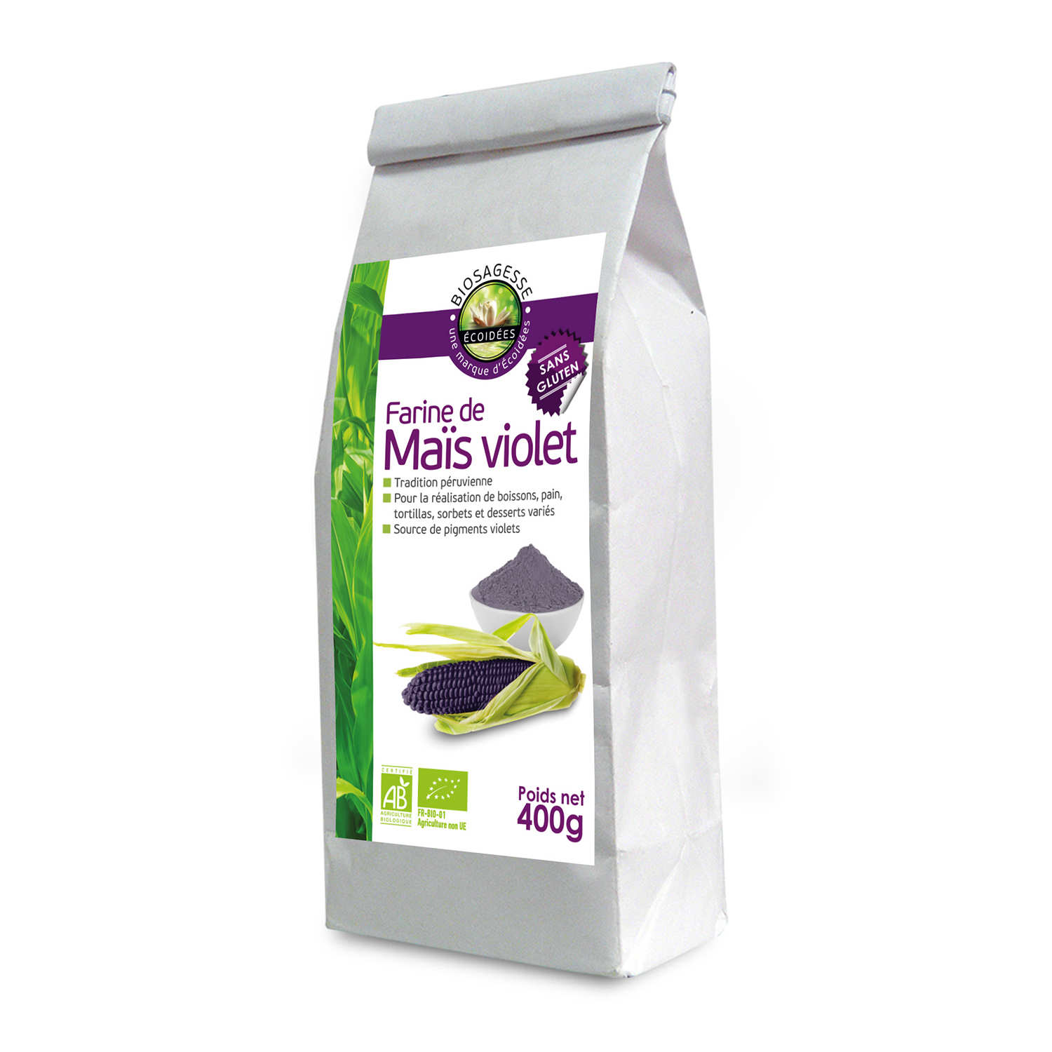 Organic purple corn flour - Biosagesse - Ecoidées