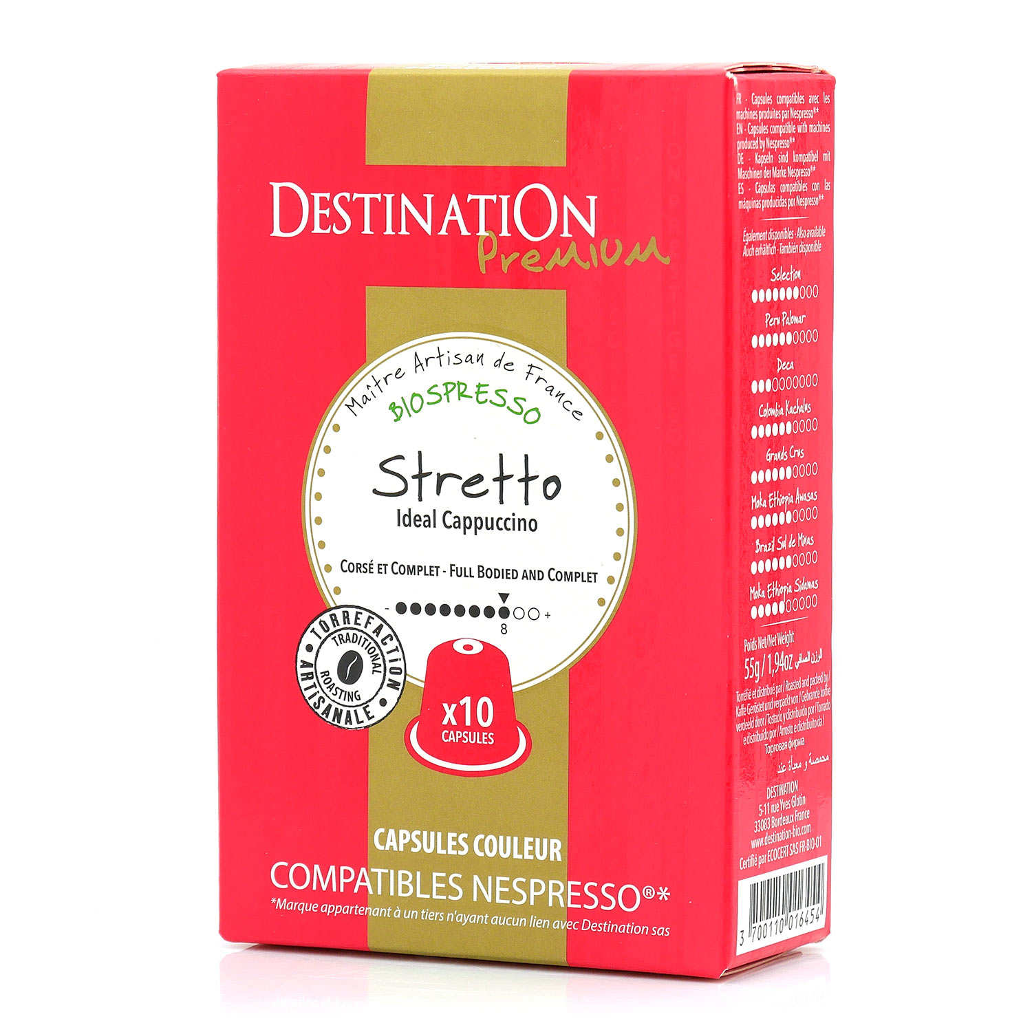 Organic Stretto coffee - Nespresso® compatible capsules - Strength 8/10 ...