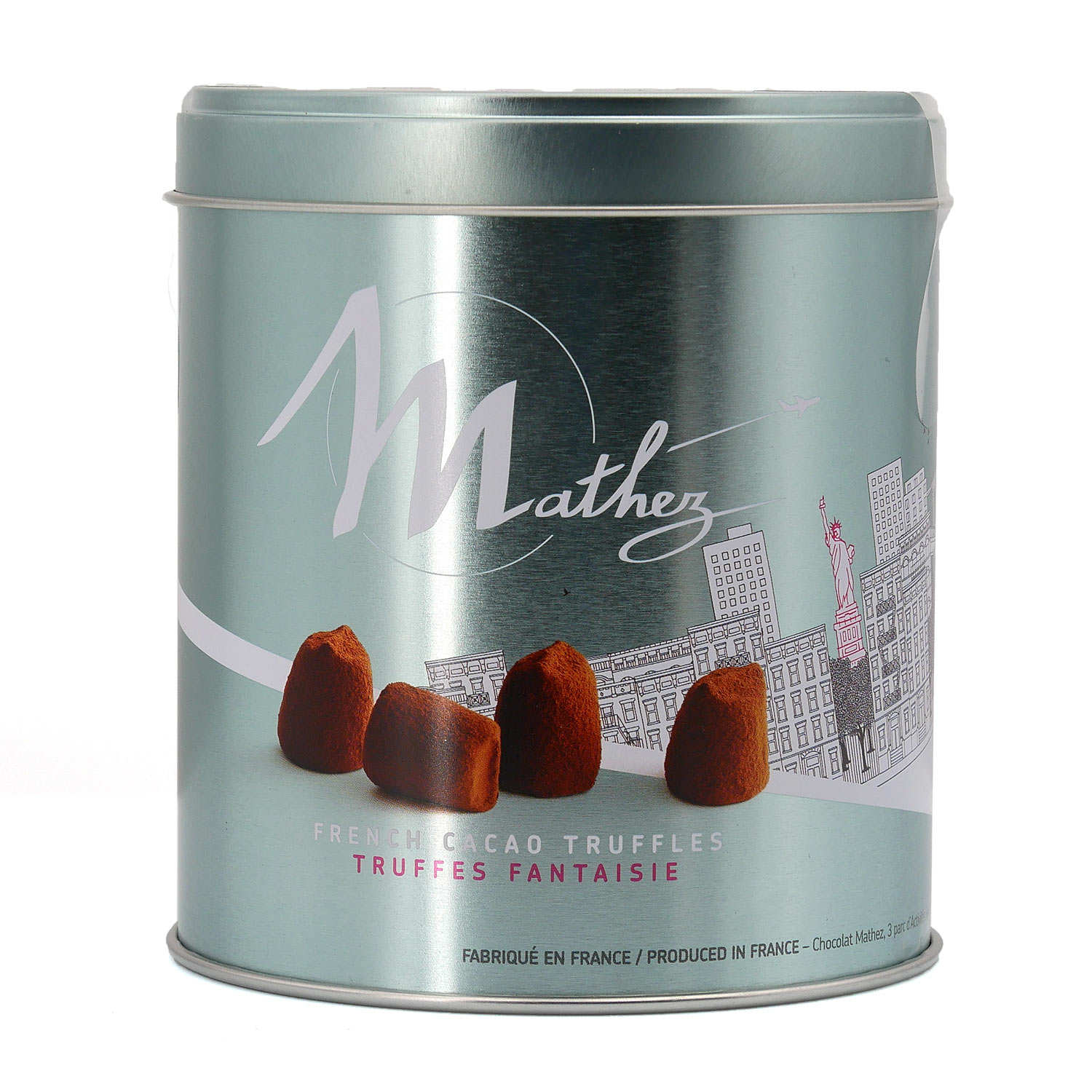 Truffes fantaisie natures en boite métal "Travel" - Chocolat Mathez