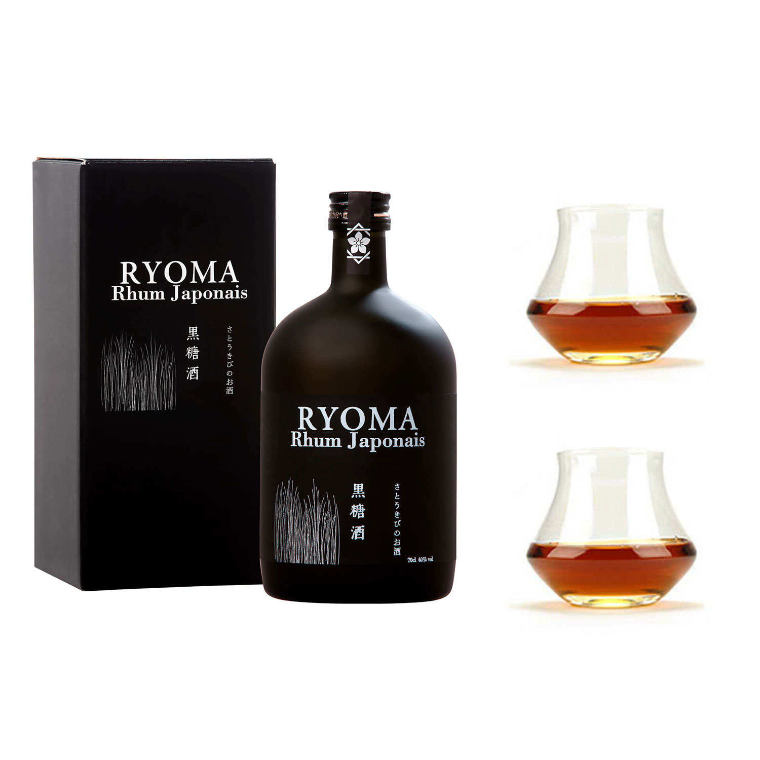 Japanese rum Ryoma 40% and its 2 glasses - Distillerie Kikusui