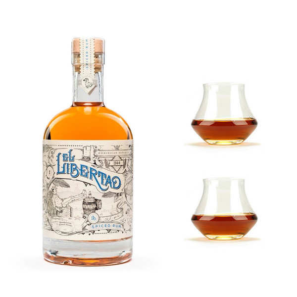Rhum El Libertad - Original Spiced Rum 40% and 2 glasses - El Libertad
