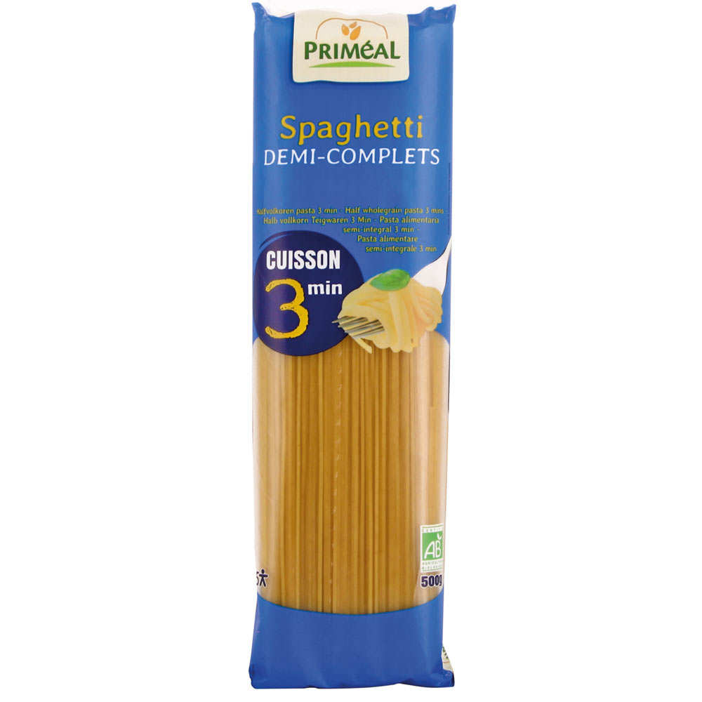 Organic half-complete spaghetti fast cooking 3 minutes - Priméal