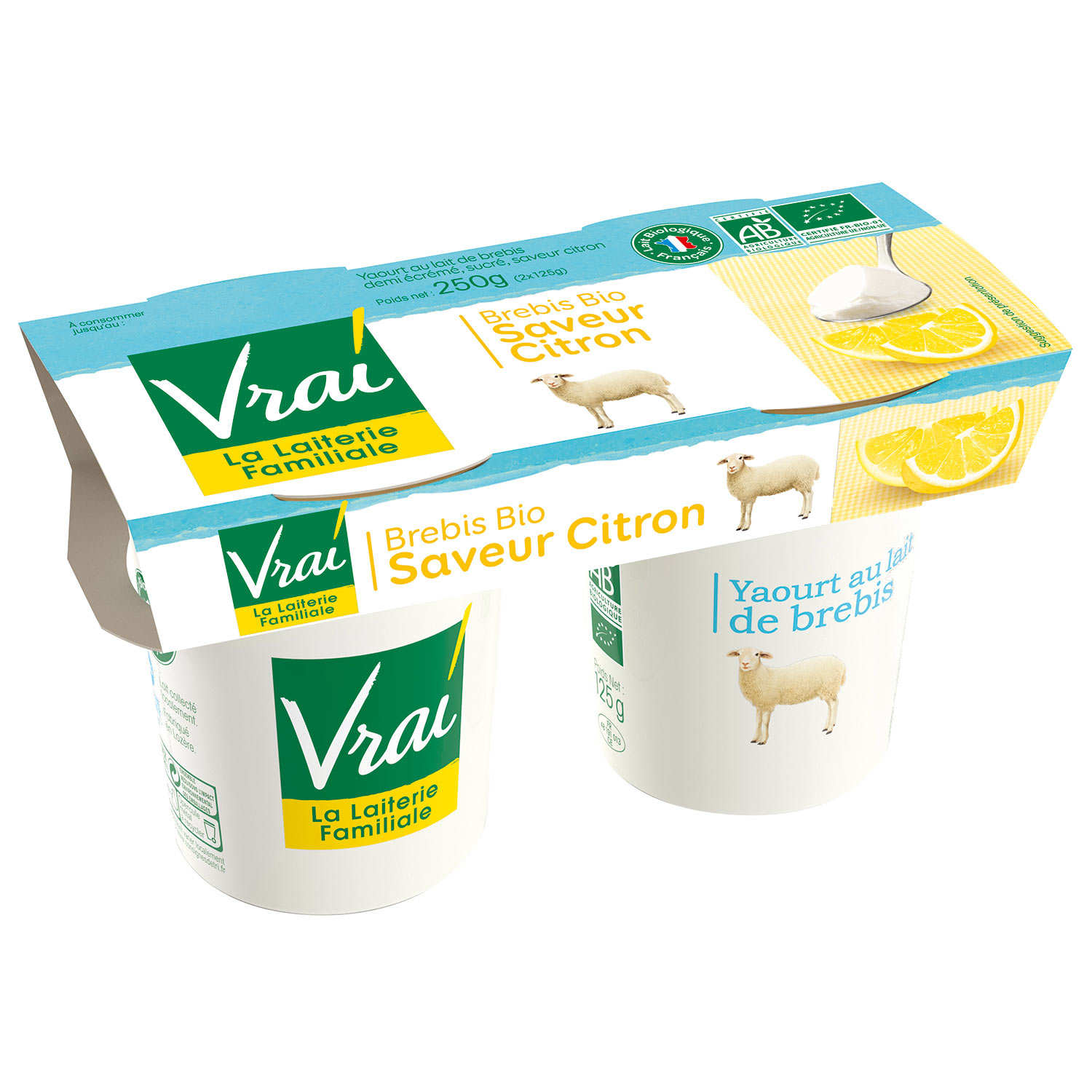 Organic ewe's milk and lemon yoghurts - Vrai