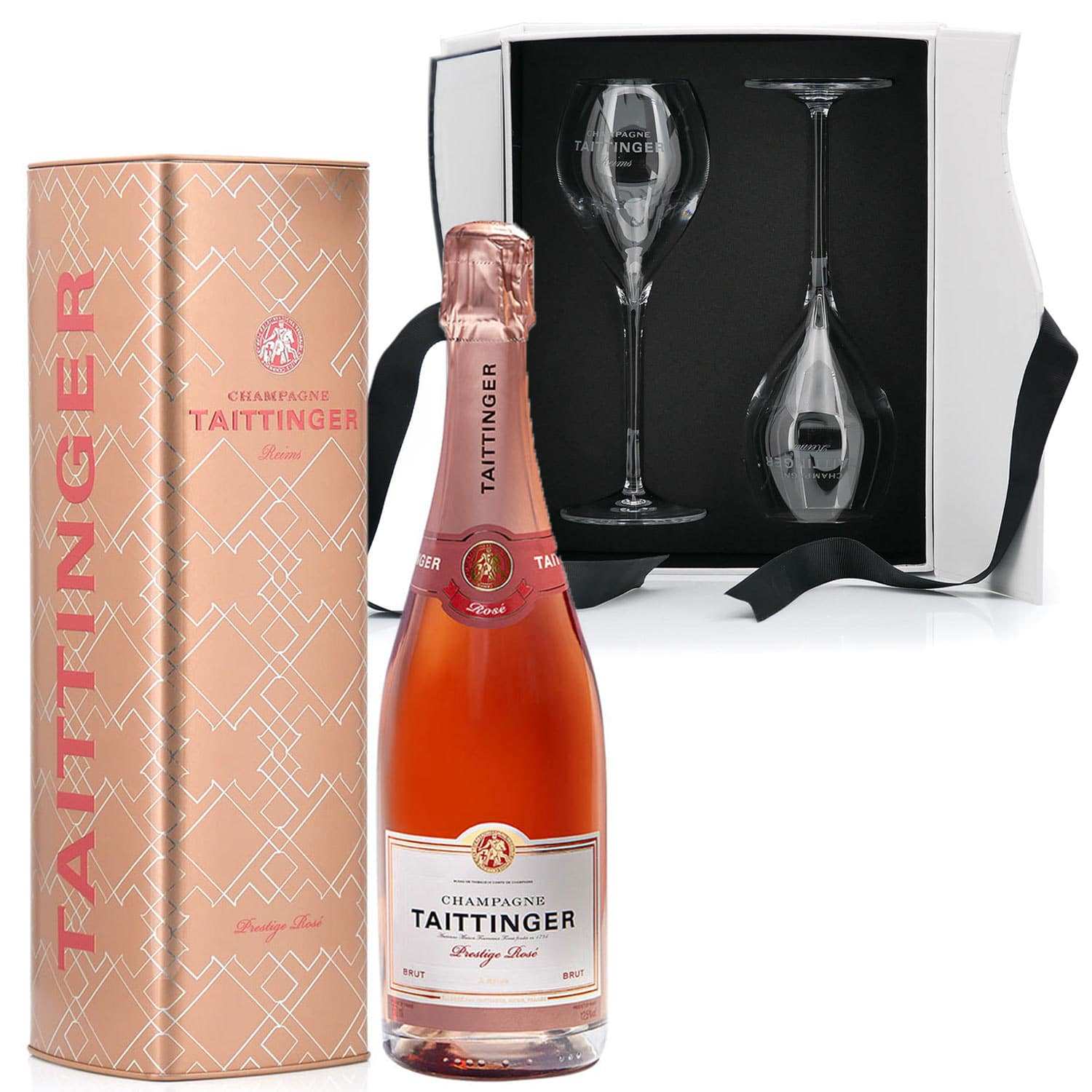 Boxed set Champagne Taittinger Prestige Rosé + boxed set 2 glasses ...