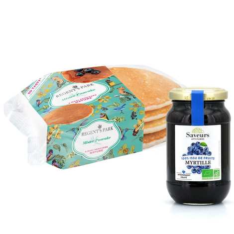 Assortiment de 12 pancakes et confiture de myrtille