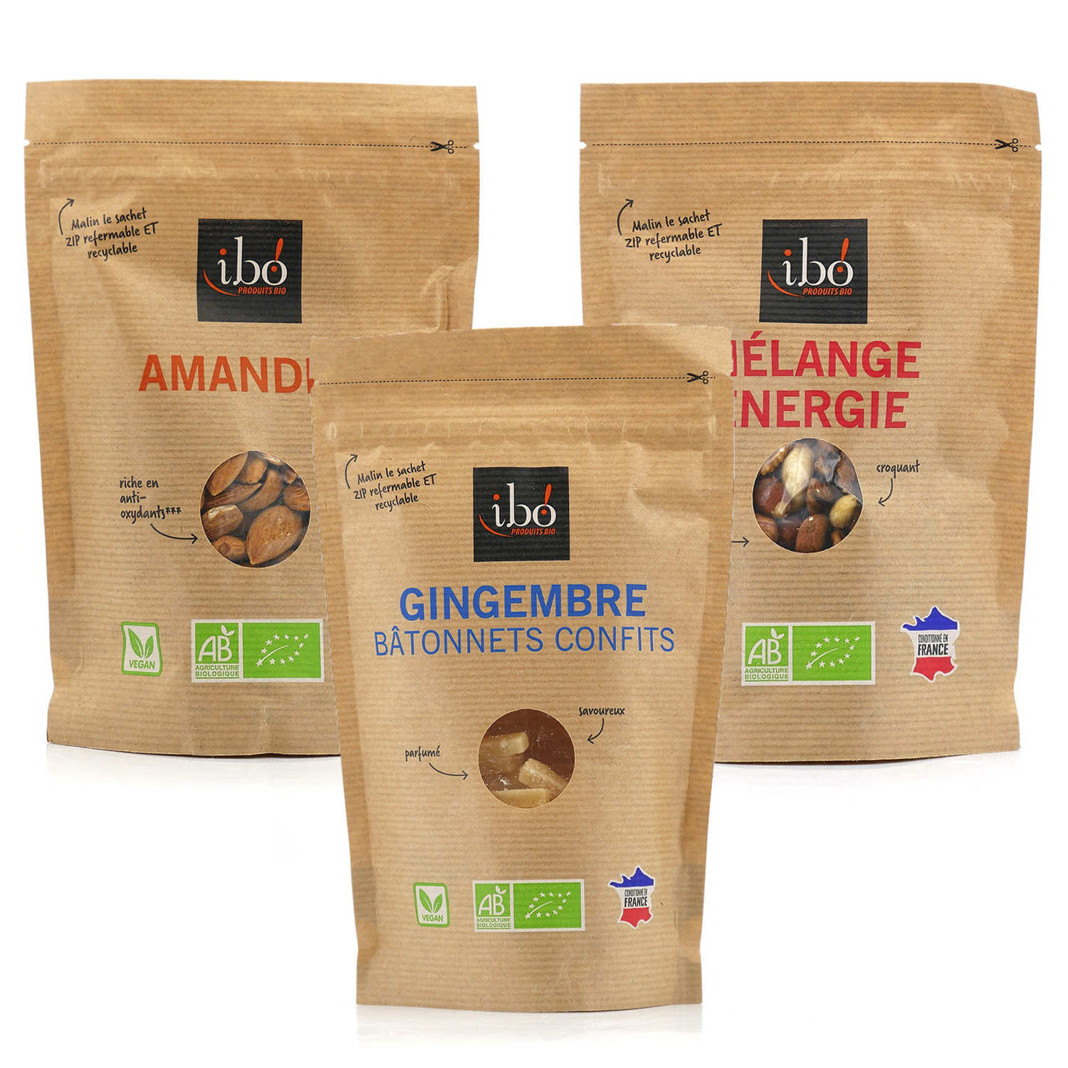 Assortiment découverte de fruits secs + bâtonnets de gingembre confits ...