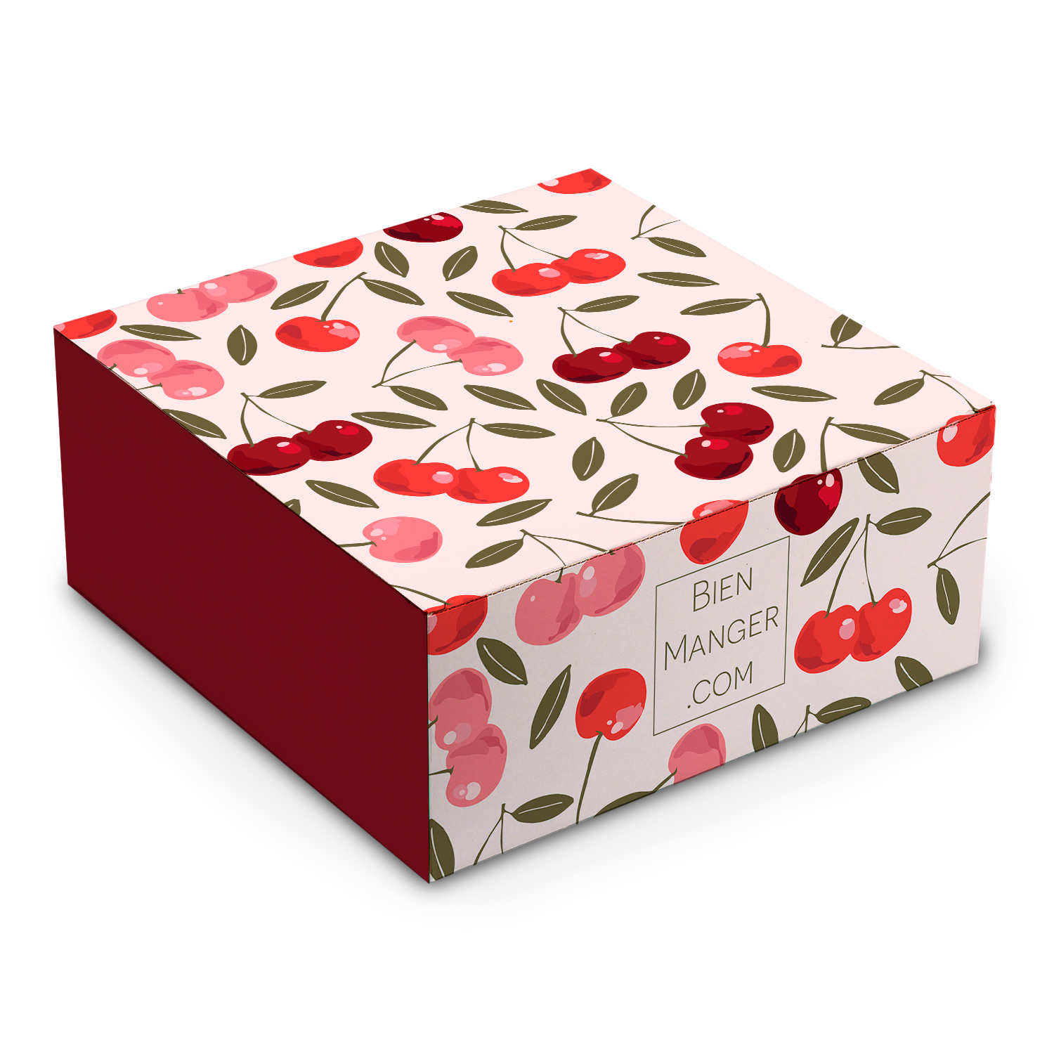 Small Square Gift Box With Cherries Design - BienManger.com