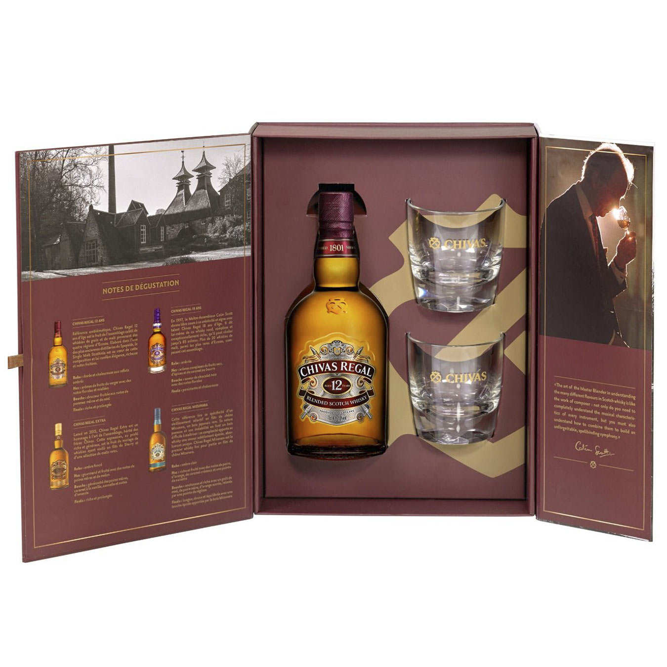 Chivas Regal 12 ans d'âge 40% - Coffret 2 verres - Distillerie Chivas