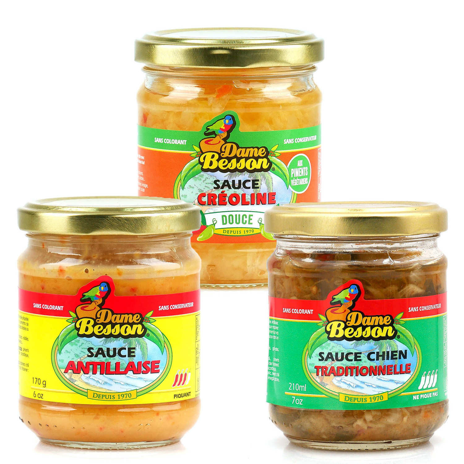 Assortment of 3 traditional Creole sauces - Dame Besson