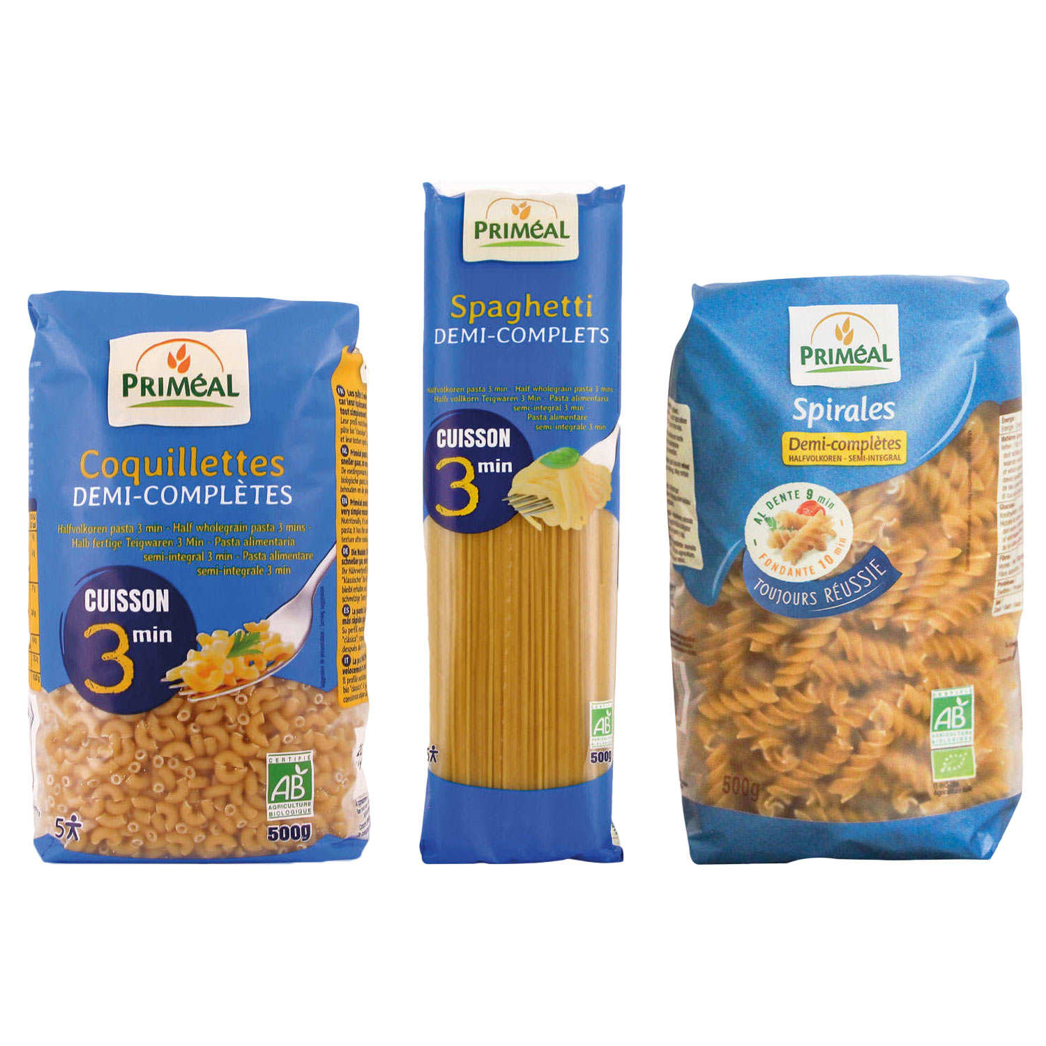 Assortiment de pâtes demi-complètes bio - Priméal