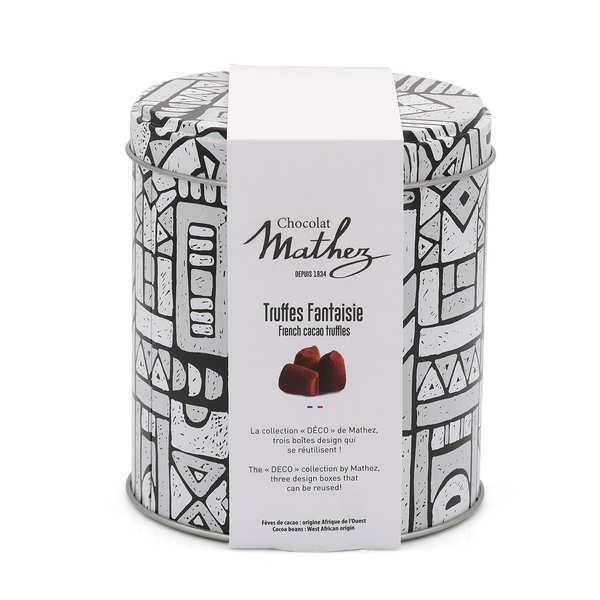 Nature fantasy truffles - Black and white decorative metal box ...