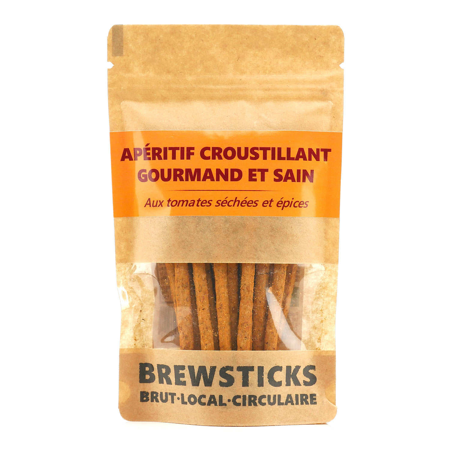 Organic crunchy aperitif sticks with dried grain, dried tomatoes and ...