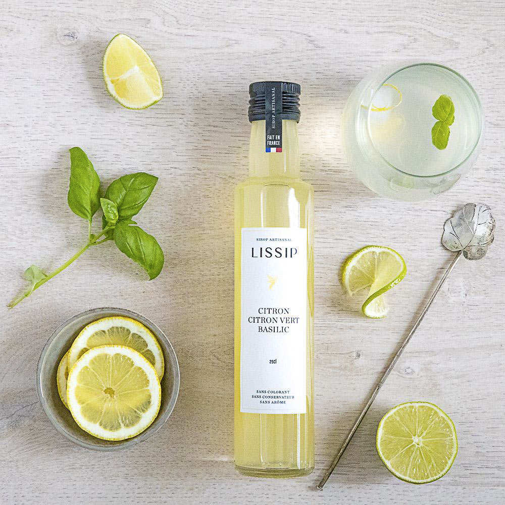 Sirop artisanal de citron, citron vert et basilic - Lissip