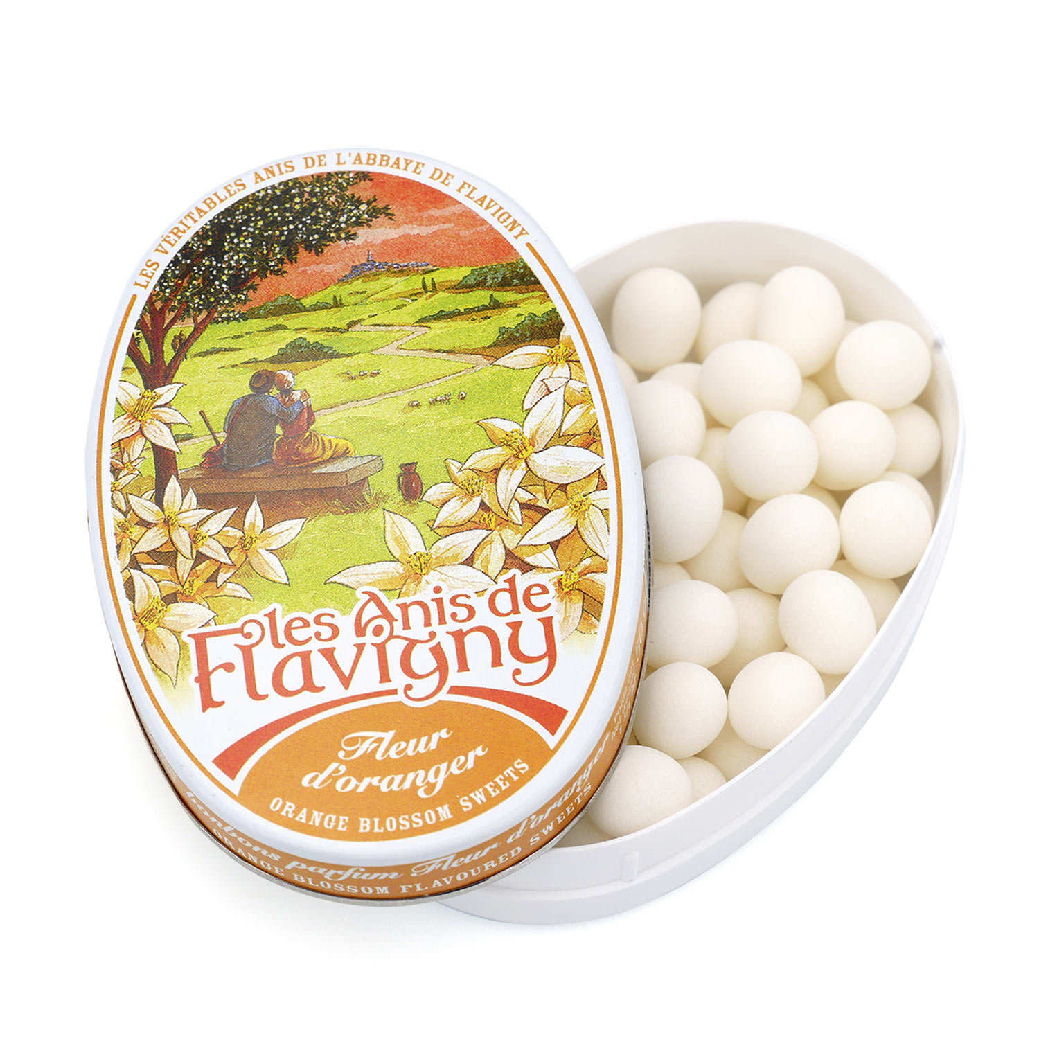 Orange blossom flavoured aniseed candies - Decorated oval box - Les ...
