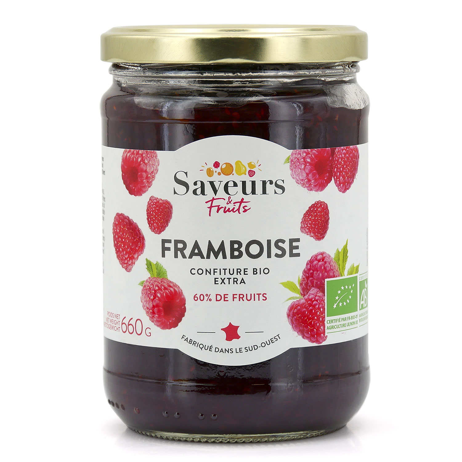 Organic Raspberry fine jam - Family size - Saveurs et Fruits