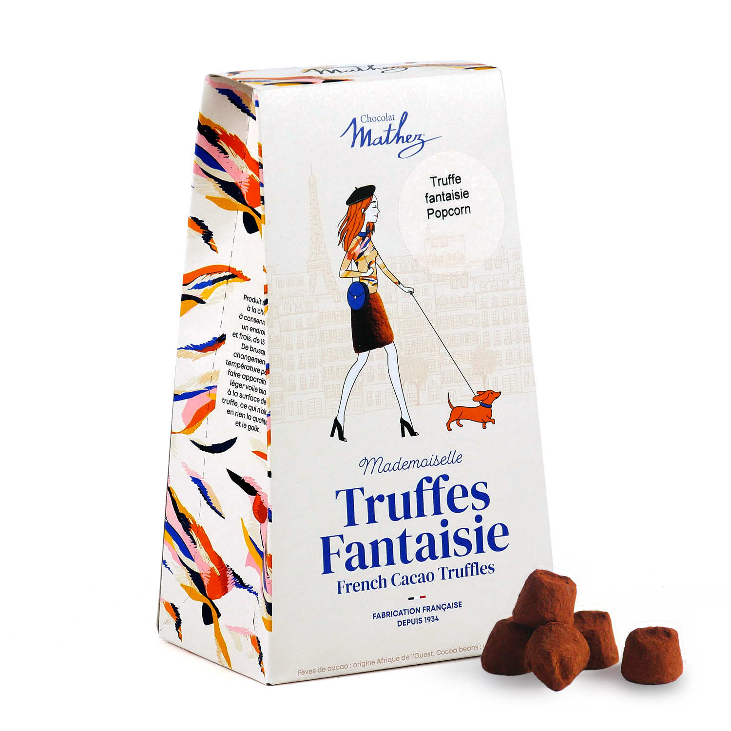 Truffes fantaisie au pop corn en étui - Chocolat Mathez