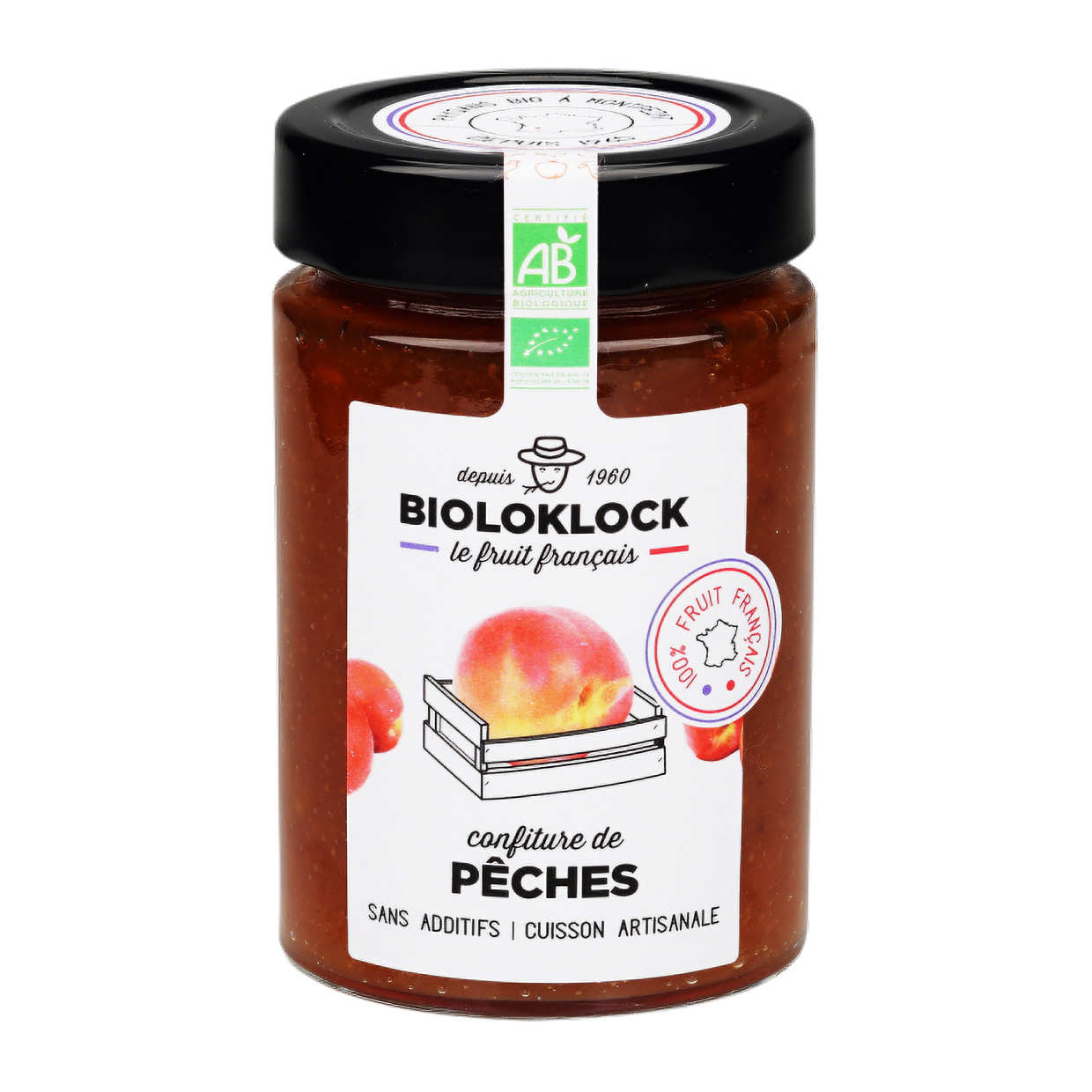 Organic peach fine jam from France - Bioloklock