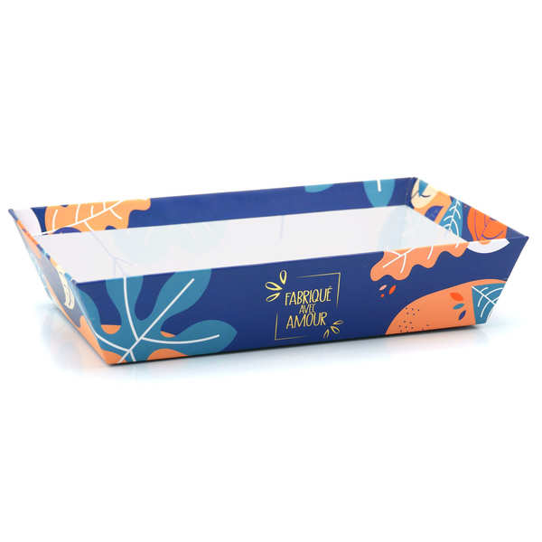 Large rectangular basket with blue and orange tropical pattern