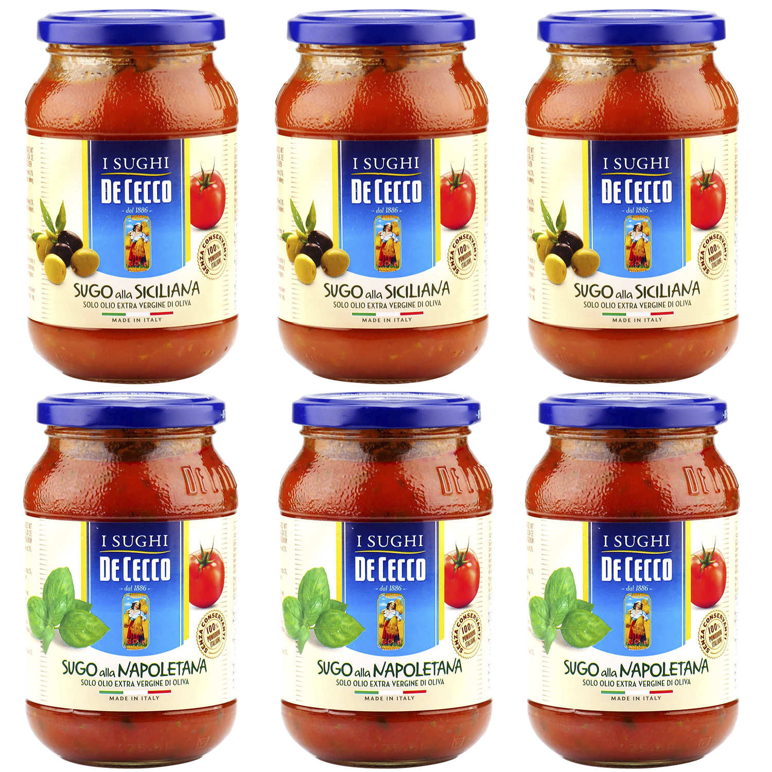 Batch of 6 cooked sauces for pasta (Neapolitan and Sicilian) - De Cecco