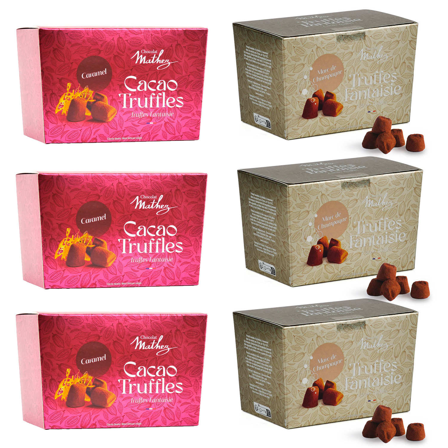 Assortiment prêt à offrir 6 boîtes de truffes Mathez - Chocolat Mathez