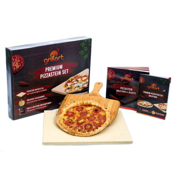 Premium pizza set: rectangular baking stone and peel - Grillart
