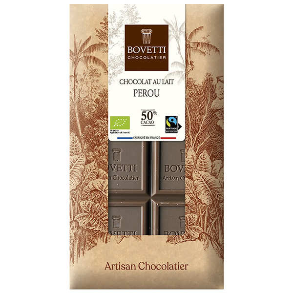 Milk chocolate bar Peru 50% organic - Bovetti chocolats