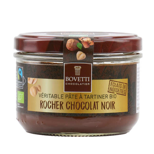 Organic spread rocher dark chocolate and hazelnut slivers - Bovetti ...