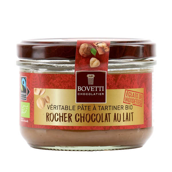Organic spread rocher milk chocolate and hazelnut slivers - Bovetti ...
