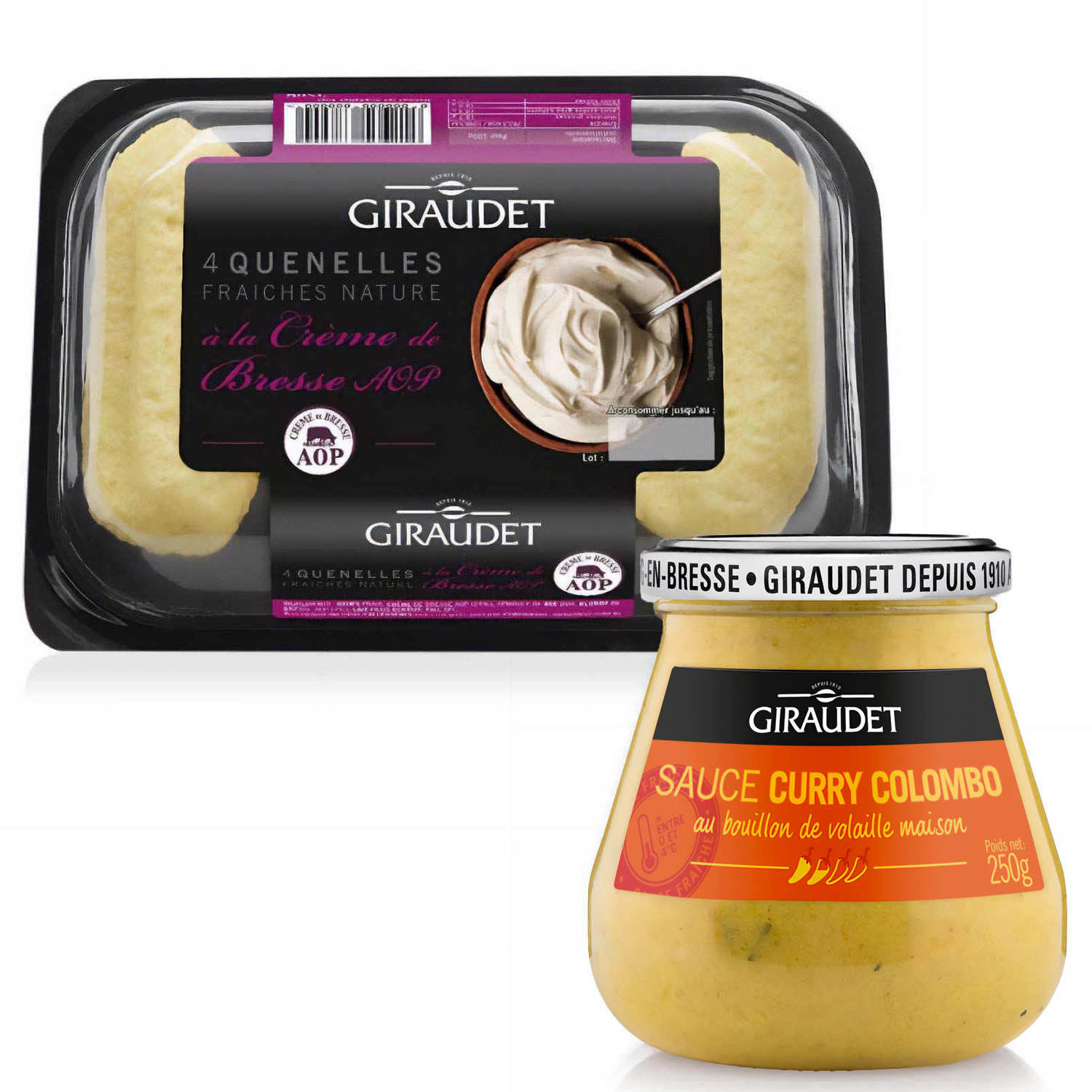 Set of 4 quenelles with Bresse AOP cream + colombo curry sauce - Giraudet