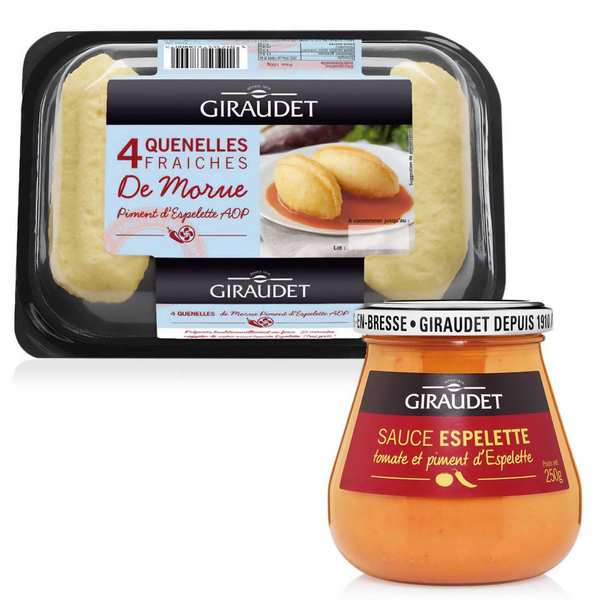 Batch of 4 cod and PDO Espelette pepper quenelles + Espelette sauce ...