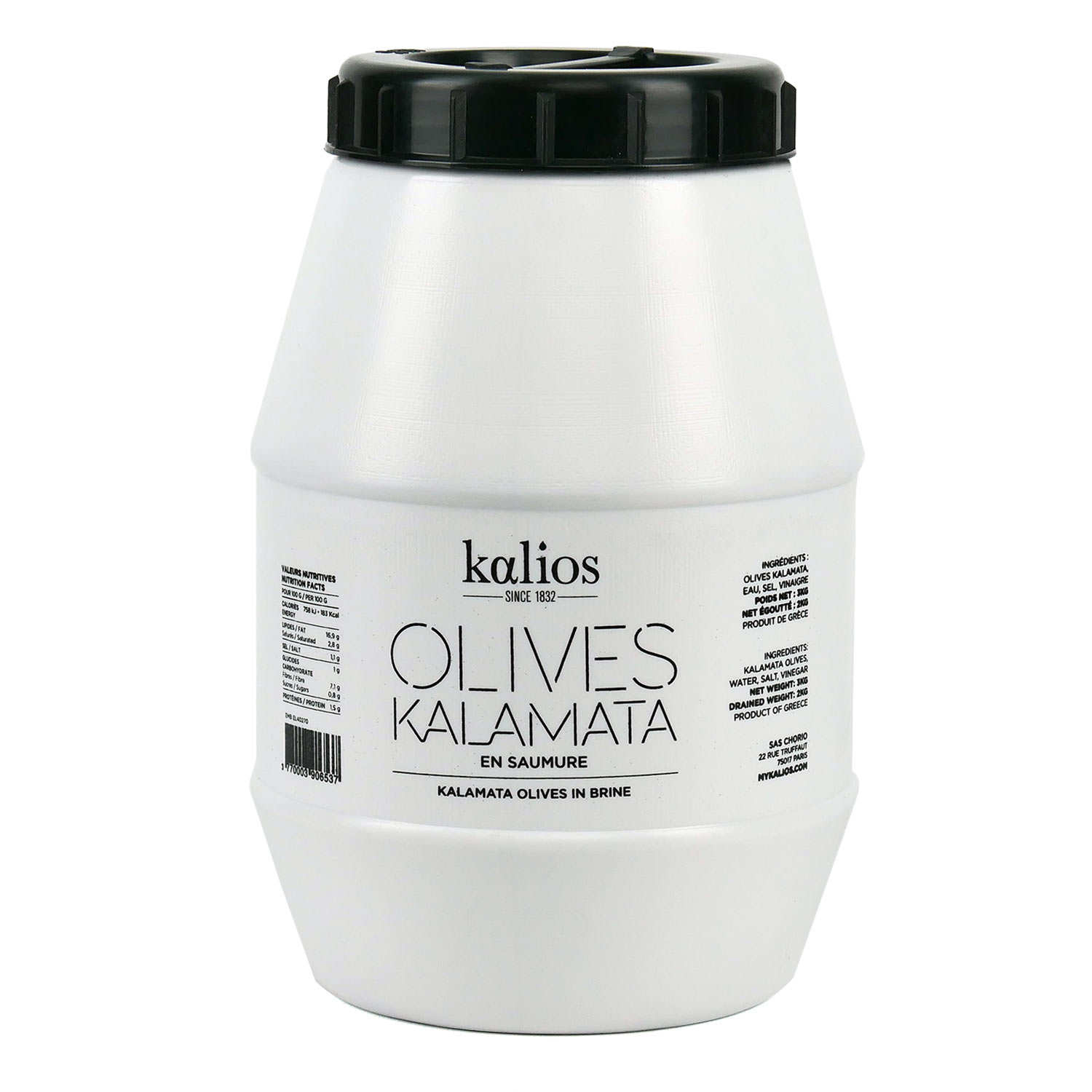 Natural Greek Kalamata Olives in 3kg Bucket - Kalios