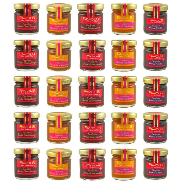 Batch of 25 single-serving Favols jams (red fruit, mirabelle plum ...