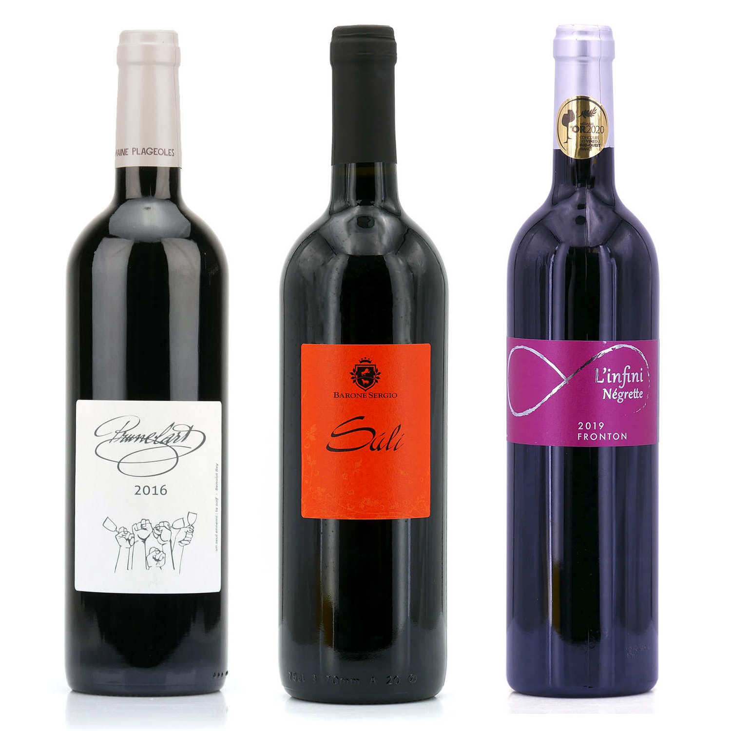 Lot découverte 3 vins de cépages rouges (Prunelart, Negrette et Nero d ...