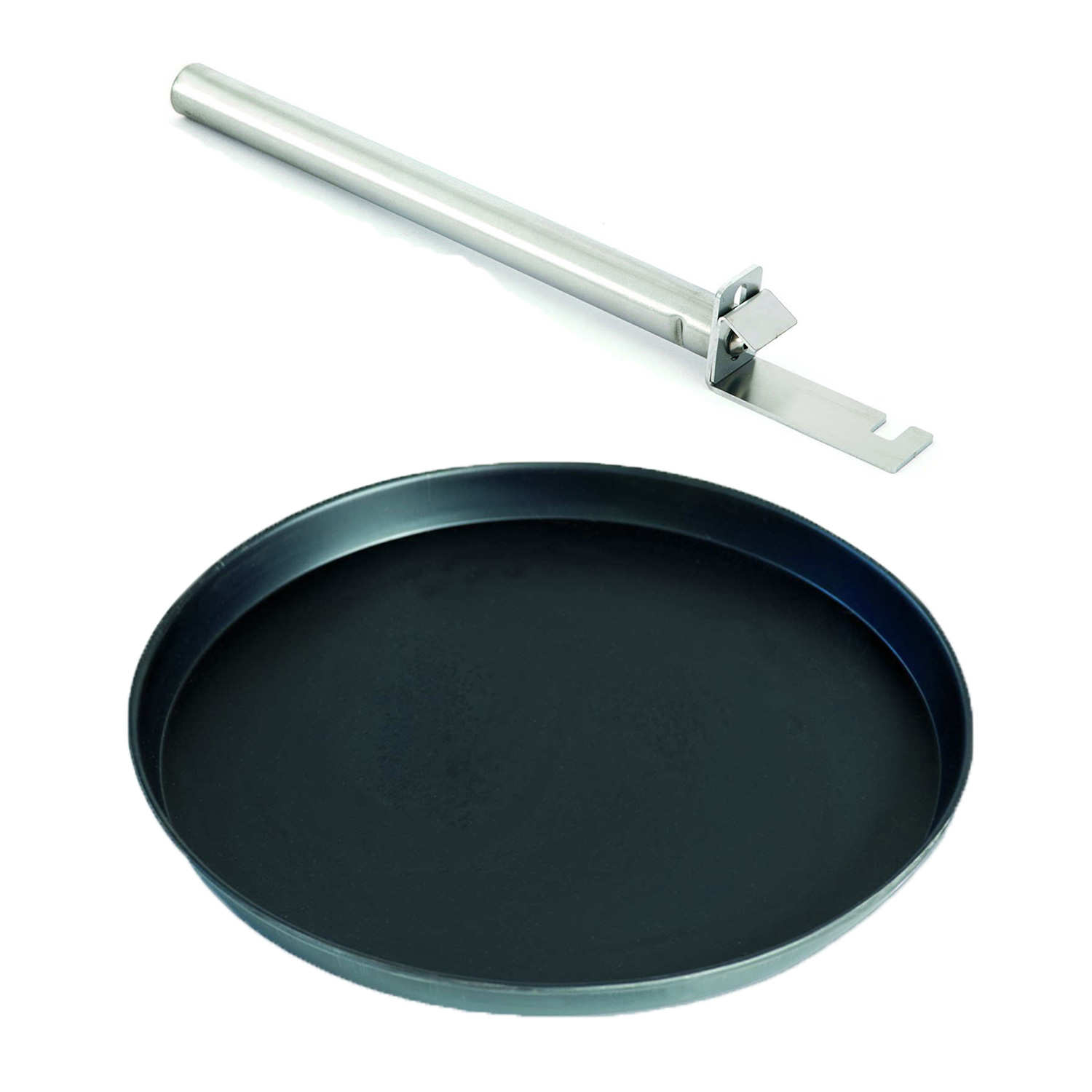 Assortment of a blued sheet metal pizza mold with adjustable stainless ...